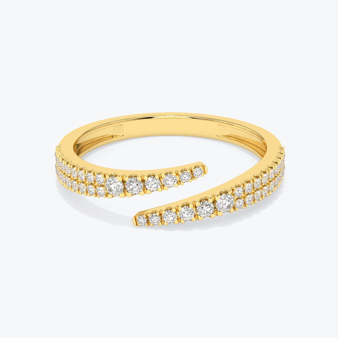 Diamond Ring, 14k Gold Diamond Claw Ring, 14k Gold Pave Diamond Open ...