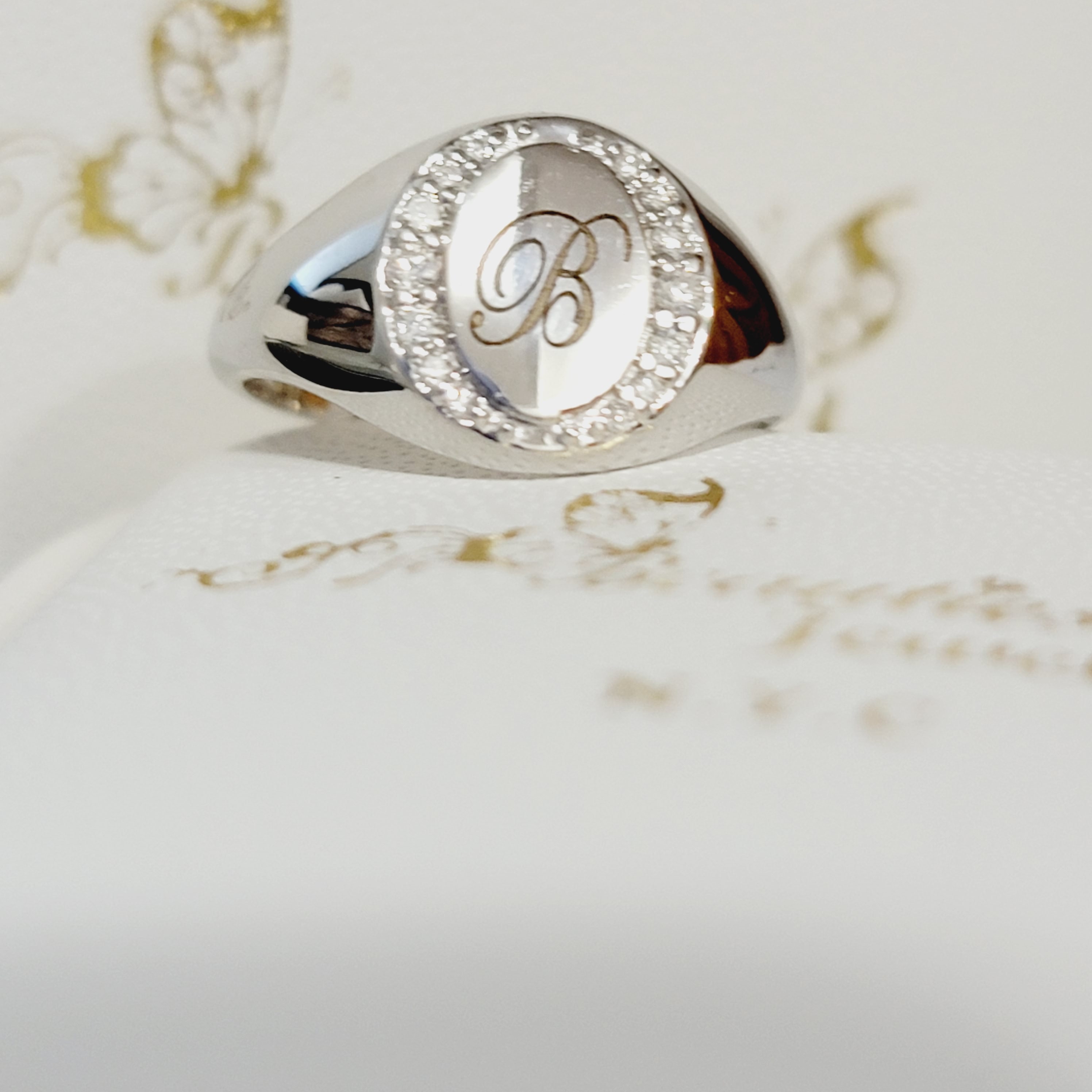 Initial Ring, Personalized Gold Ring, Letter Ring, Diamond Signet Ring ...
