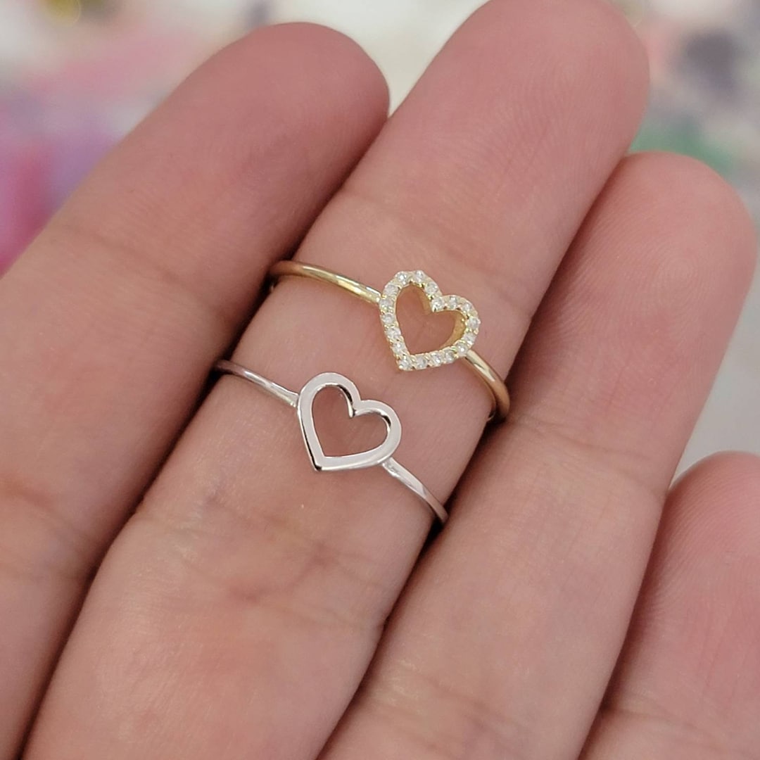Rose Gold Heart Ring, Heart Shape Ring, 14k Gold Ring, Open Heart Ring ...