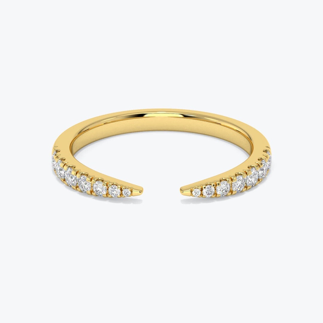 Diamond Ring, 14k Gold Pave Diamond Open Cuff Claw Diamond Ring ...