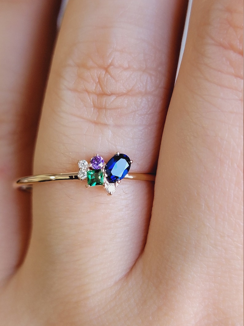 Multi-stone Ring Cluster Diamond Ring Cluster Gemstones - Etsy