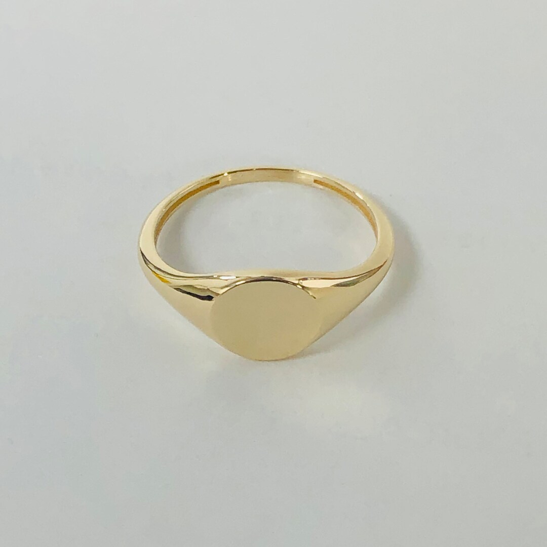 14k Solid Gold Signet Ring Circle Signet Ring Gold Pinky - Etsy