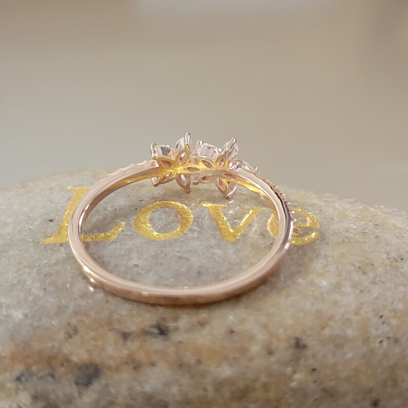 14k Gold Marquise Diamond Flower Ring: Dainty Cluster Promise Ring - Etsy