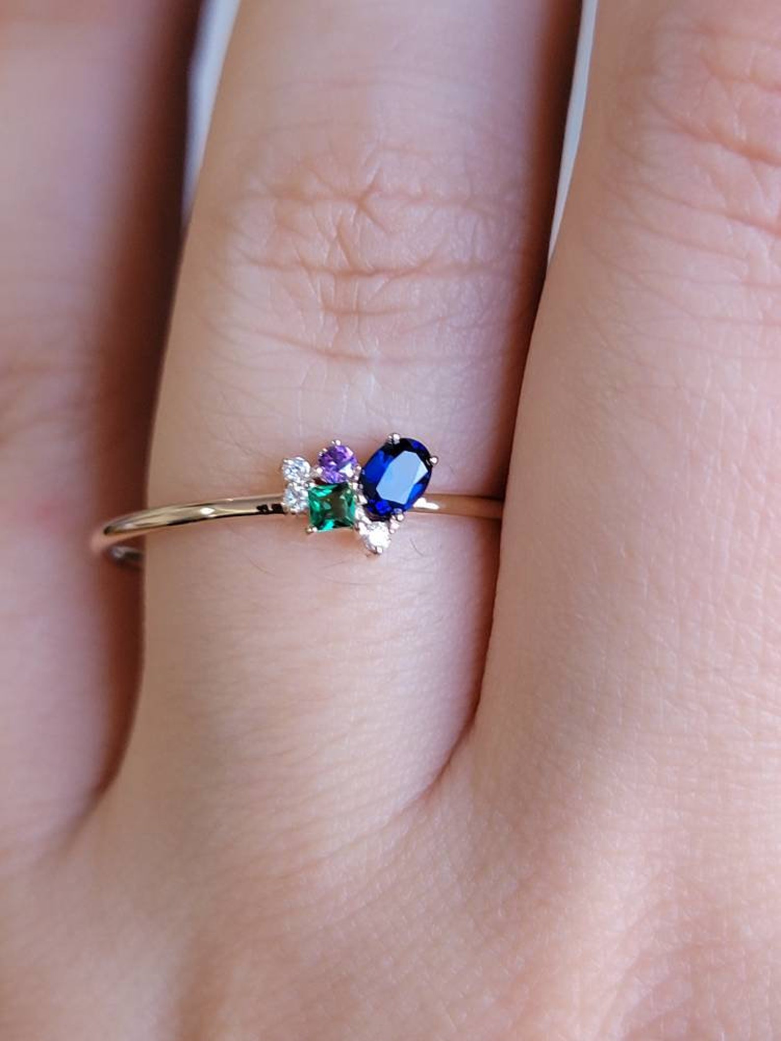 Multi-stone Ring Cluster Diamond Ring Cluster Gemstones - Etsy