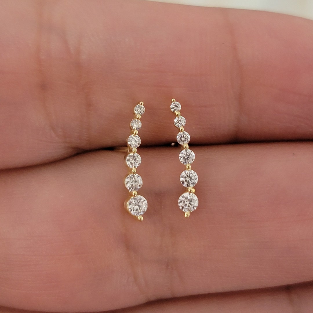 14k Diamond Earrings, Curved Diamond Earrings in 14k Solid Gold ...