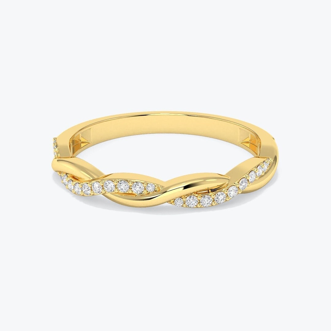 14k Gold Diamond Twist Ring, Vine Twisted Stacking Ring, Diamond ...