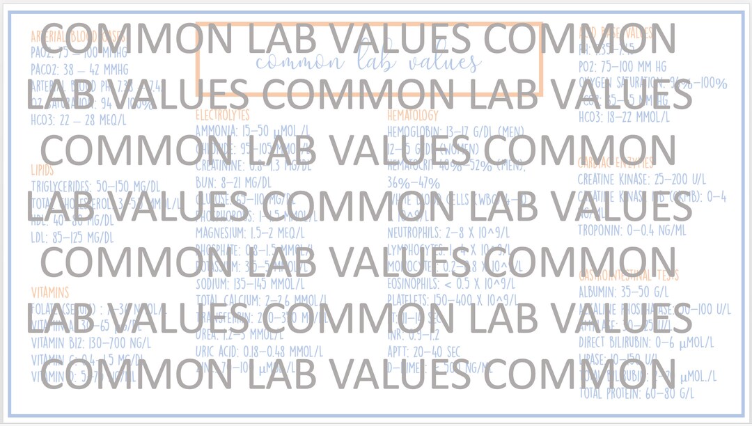 NCLEX Common Lab Values - Etsy