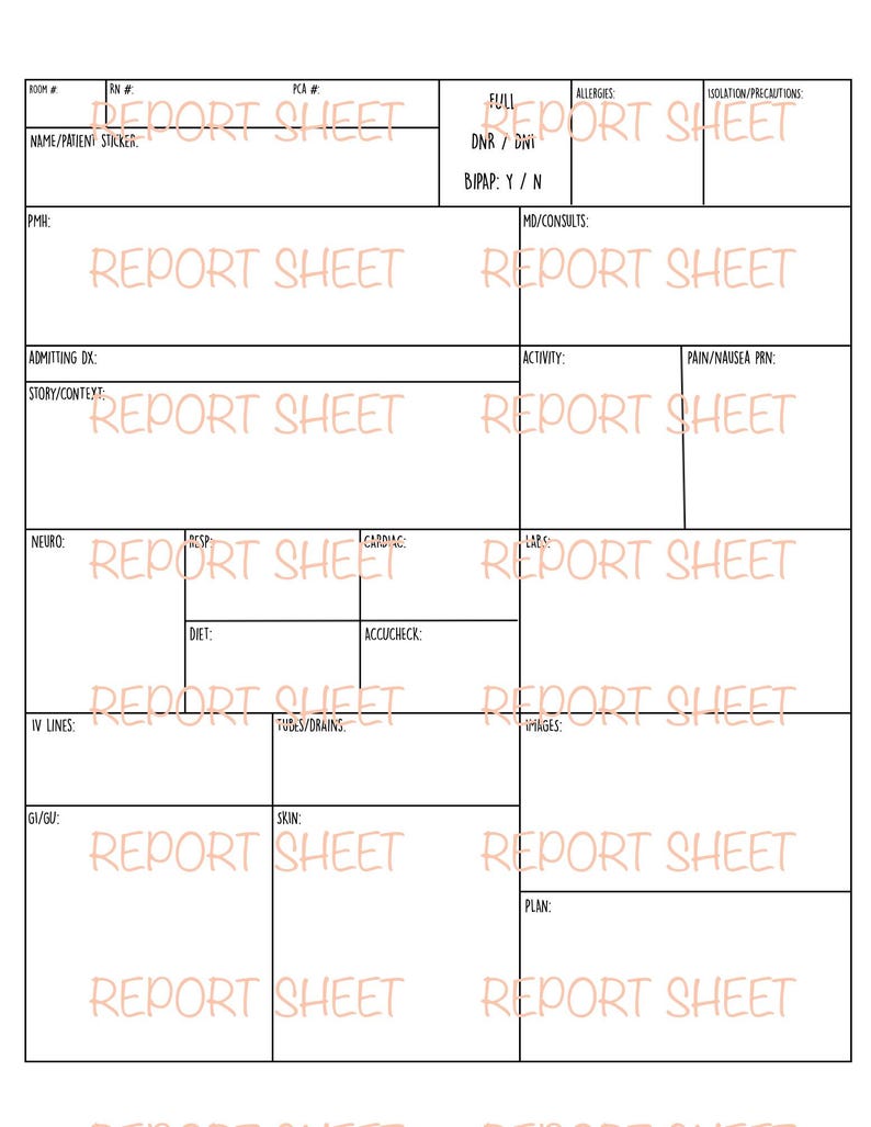 RN Report Sheet - Med/surg - Etsy