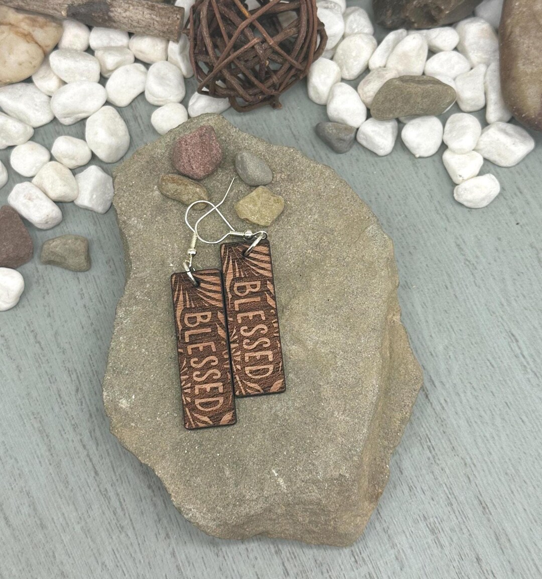 Laser Engraved "blessed" Earrings - Etsy