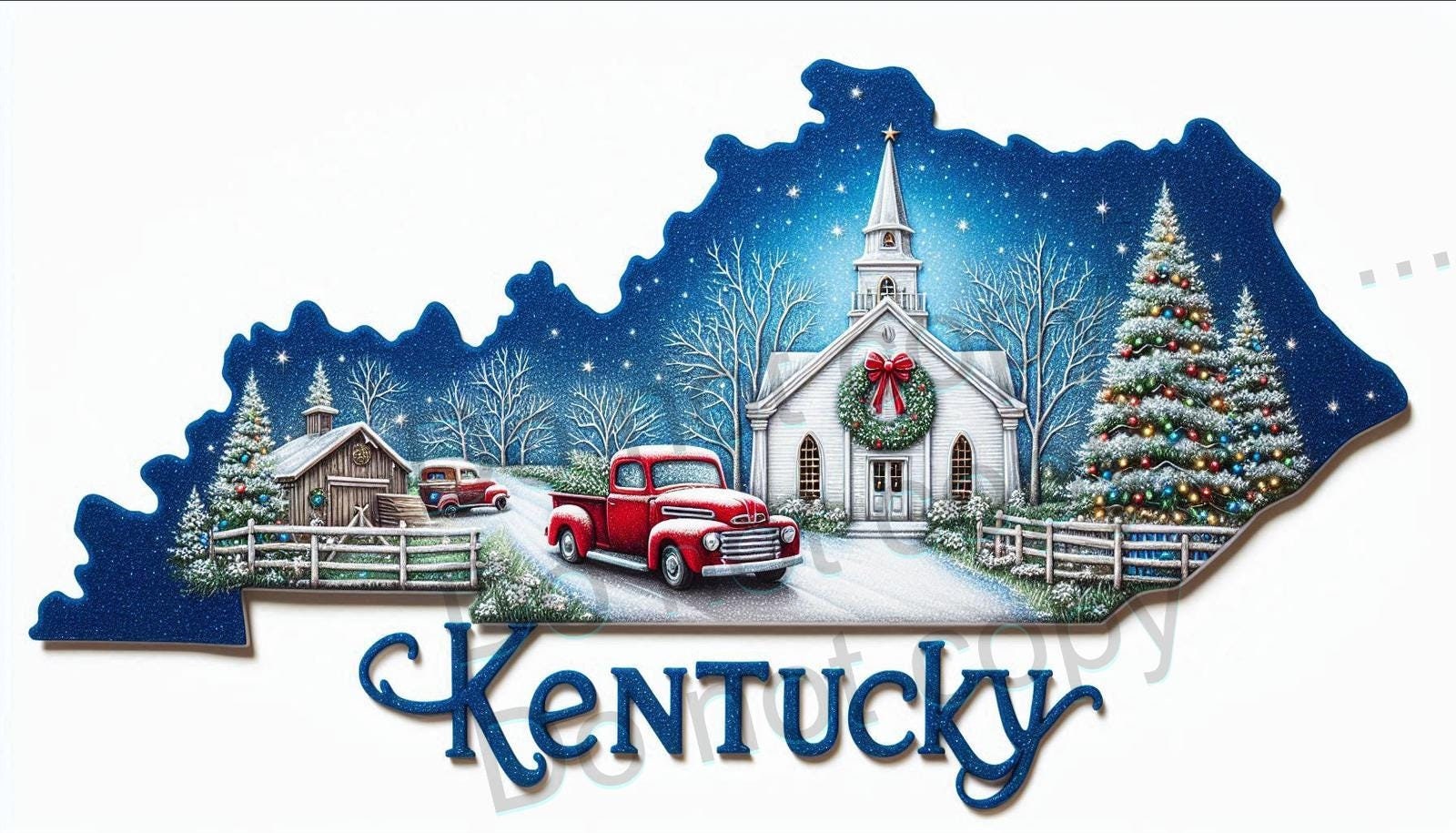 KY Kentucky Christmas Church Red Truck Tree Farm Snowy PNG Digital File ...