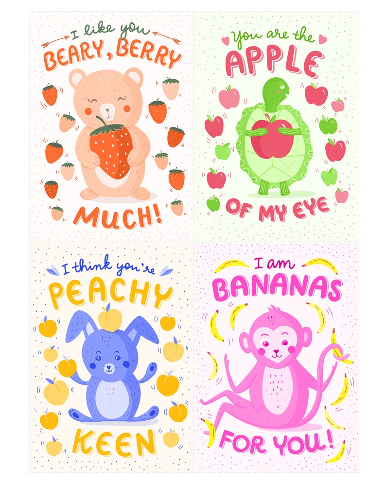 Cute Animal Fruit Printable DIY Classroom and Teacher Valentines - Etsy
