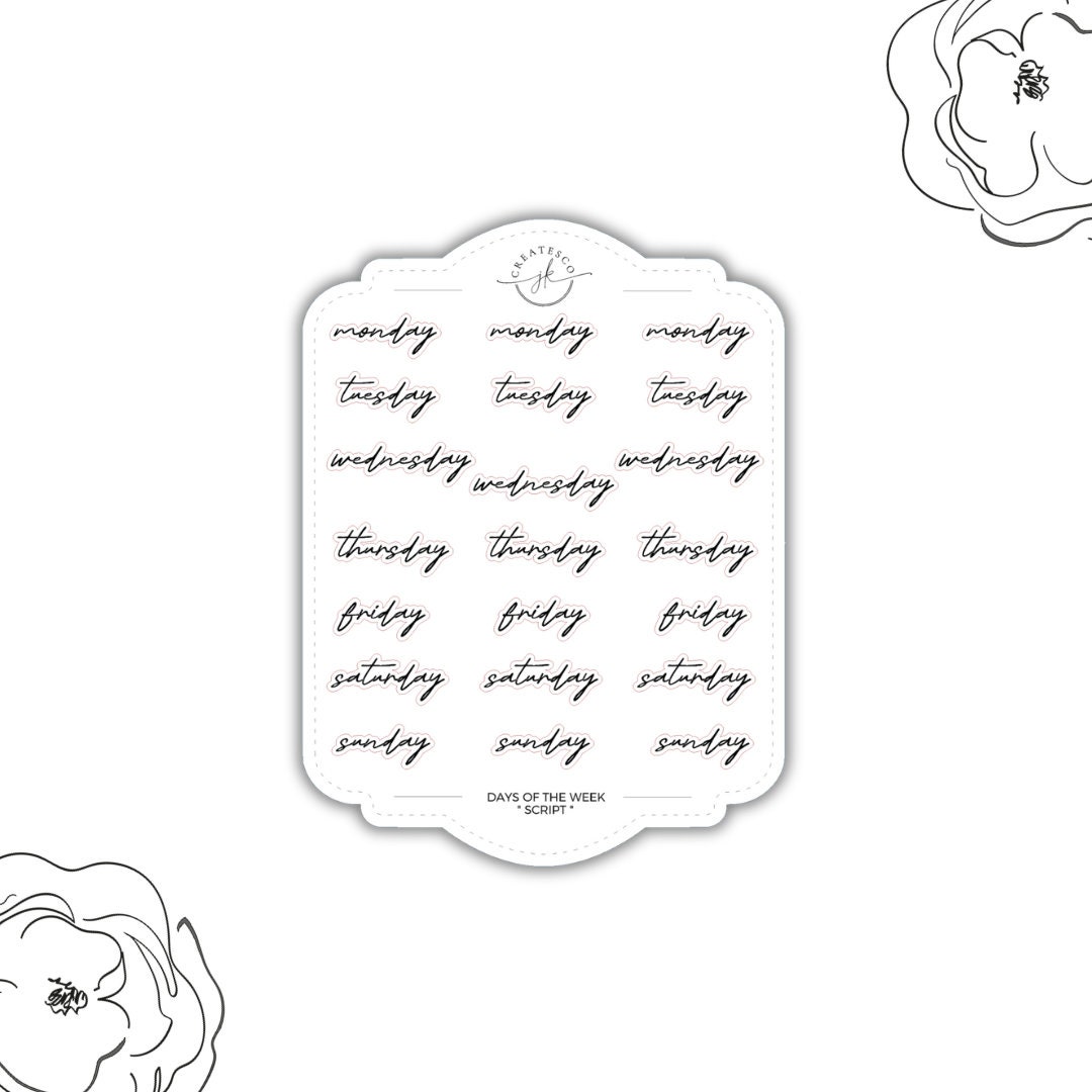 Days of the Week || Script Font || Sticker - Etsy