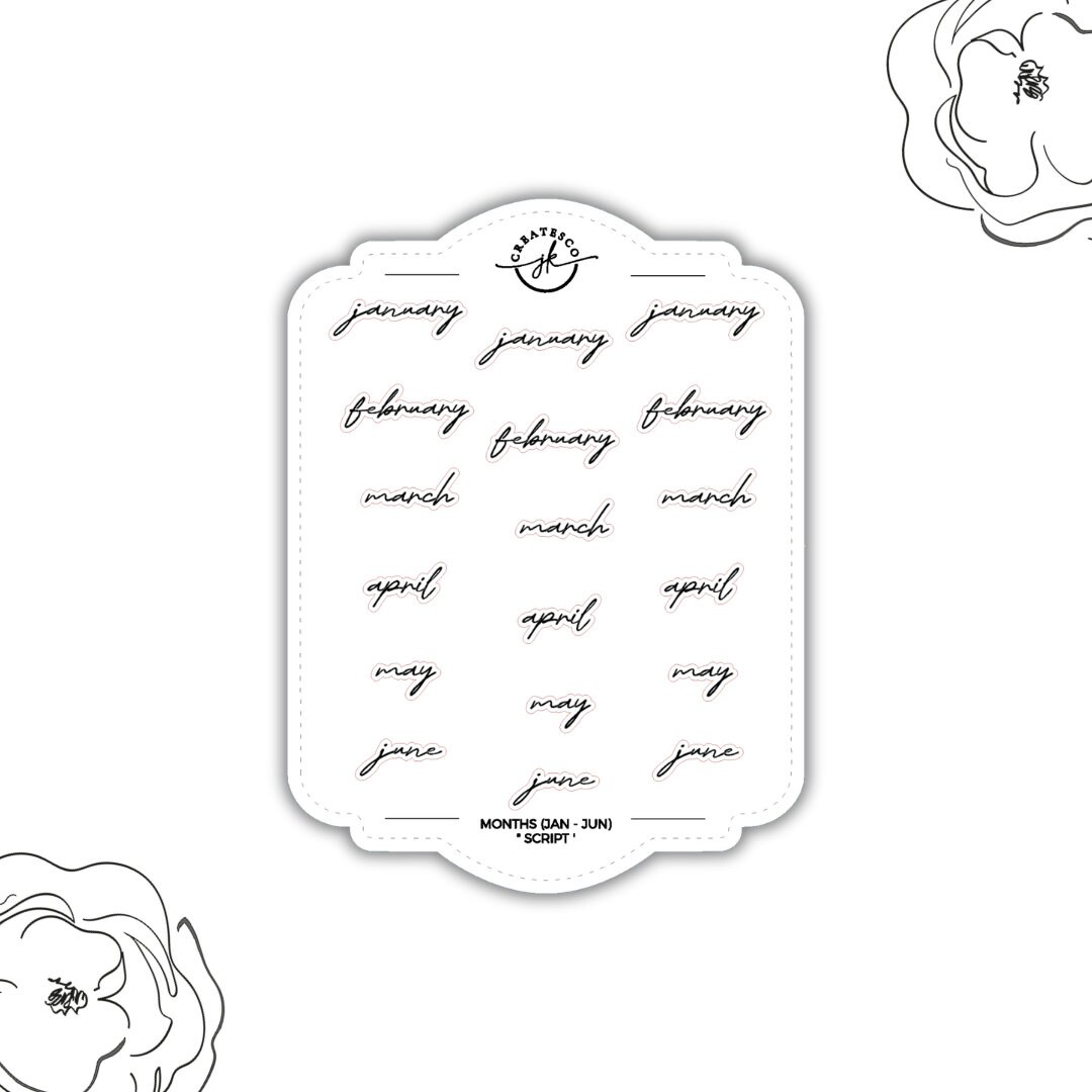 Months (jan-jun) || Script Font || Sticker - Etsy