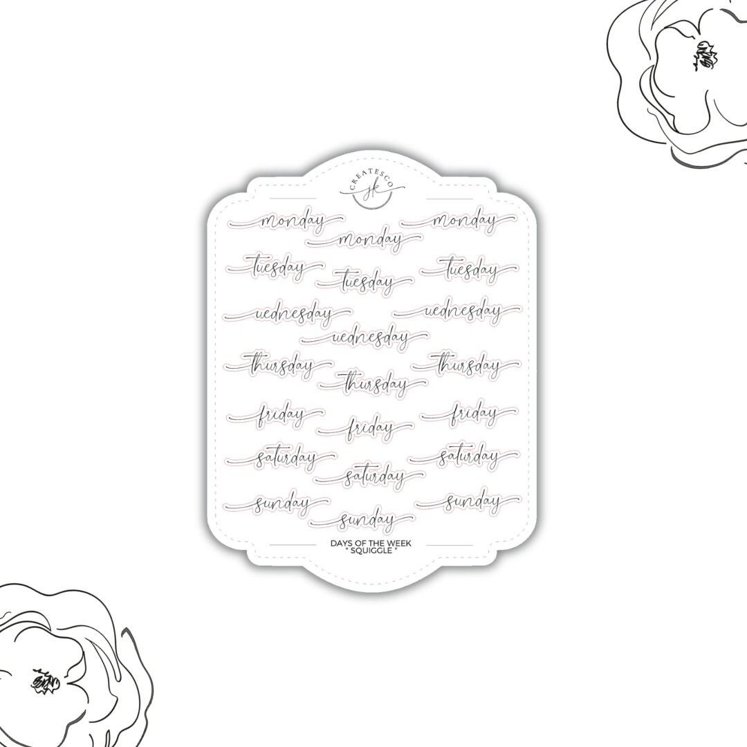 Days of the Week || Squiggle || Sticker - Etsy
