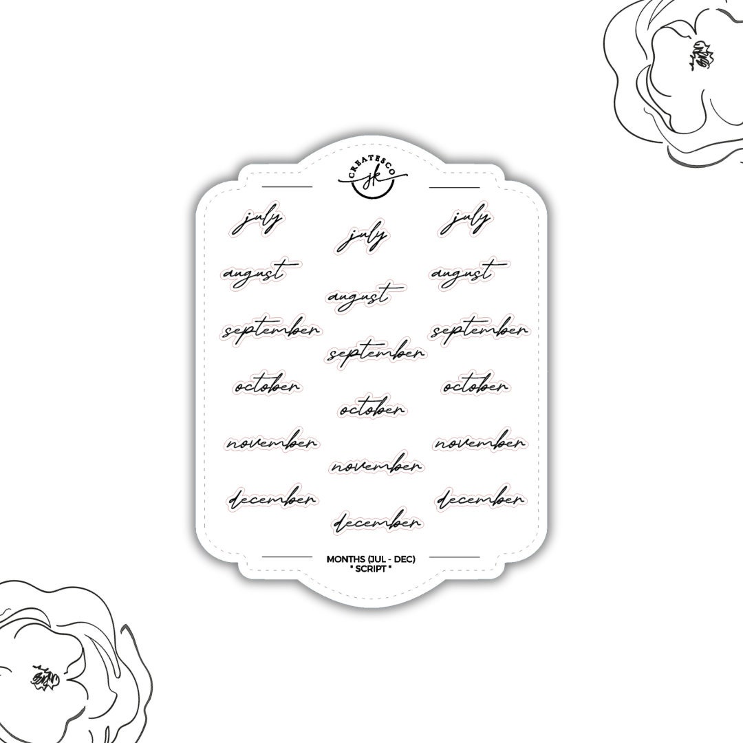 Months (jul-dec) || Script Font || Sticker - Etsy