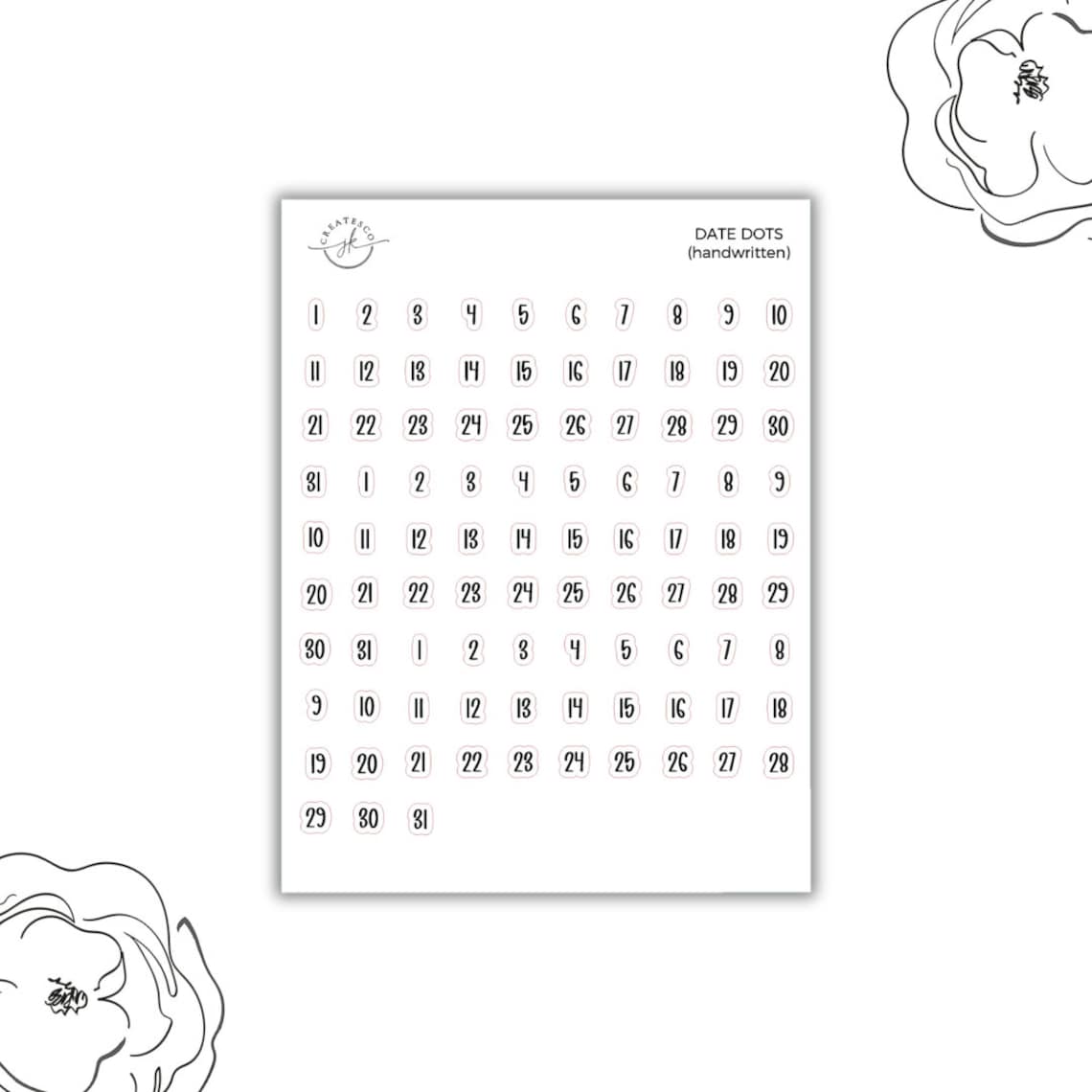Handwritten Date Numbers || Foiled Stickers - Etsy