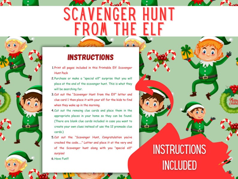 Christmas Scavenger Hunt Printable | Elf Scavenger Hunt for Kids ...
