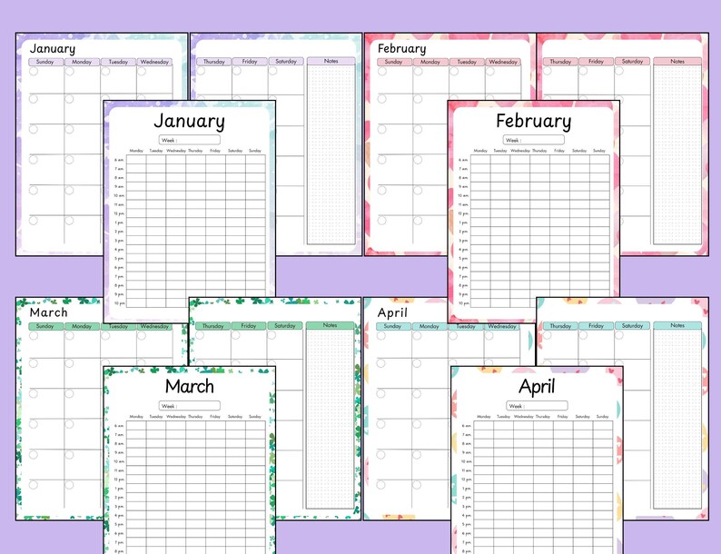 Monthly and Weekly Planner Pages - Undated - Printable PDF - Etsy