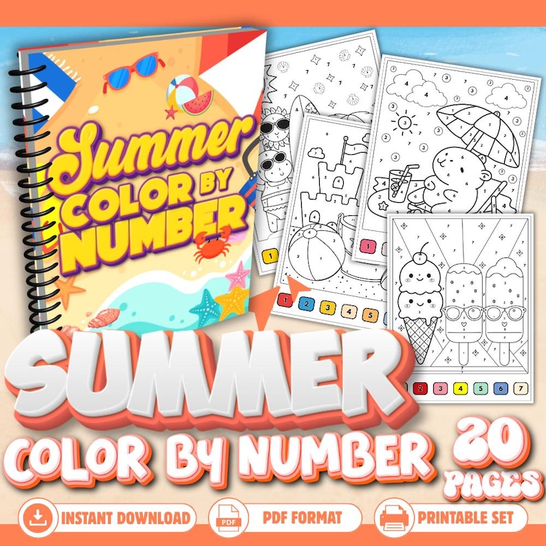 Summer Theme Color by Number - Coloring Pages - Printable PDF - Instant ...