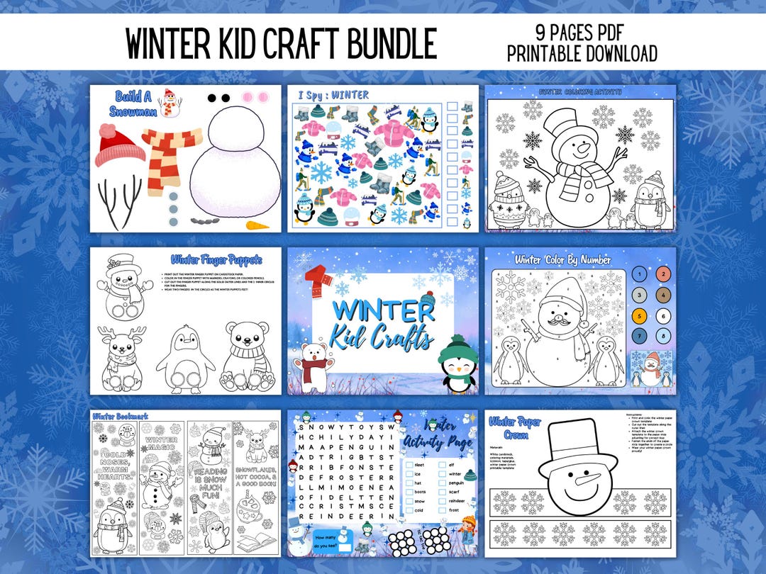 Winter Kids Craft Bundle 2 - 8 Pages of Printable Crafts - Instant ...