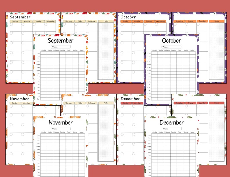 Monthly and Weekly Planner Pages - Undated - Printable PDF - Etsy