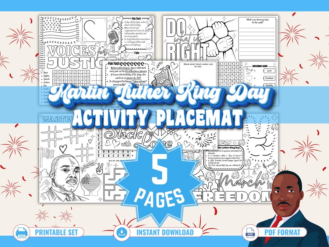 Martin Luther King Jr. Day Activity Placemats for Kids - Instant ...