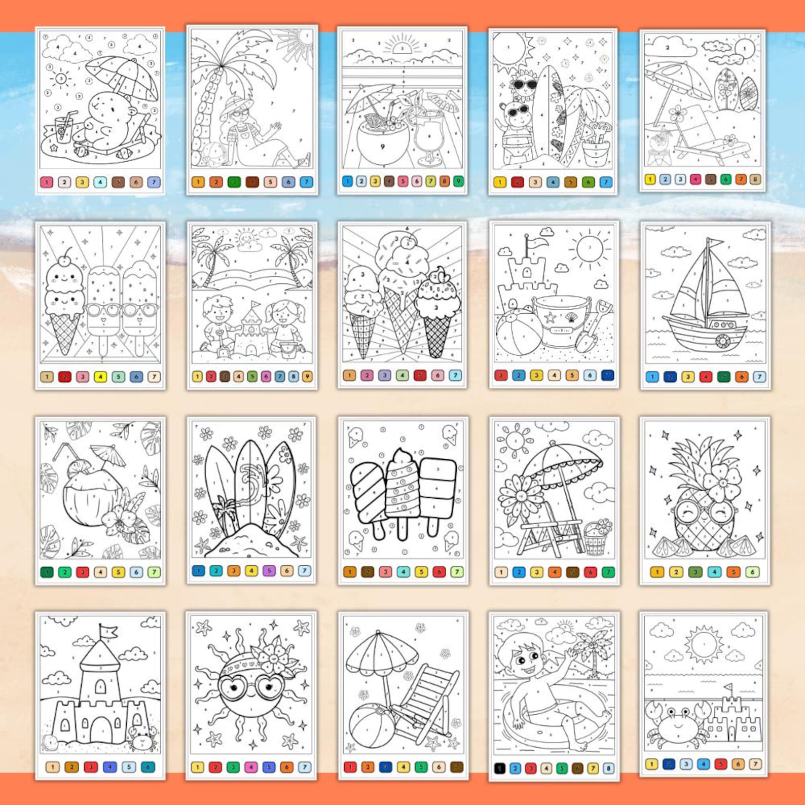 Summer Theme Color by Number - Coloring Pages - Printable PDF - Instant ...