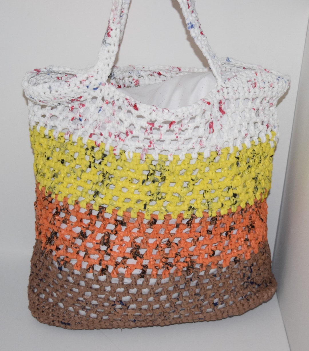 Recycled Plastic 'plarn' Bag Large, 'candy Corn' Colors - Etsy