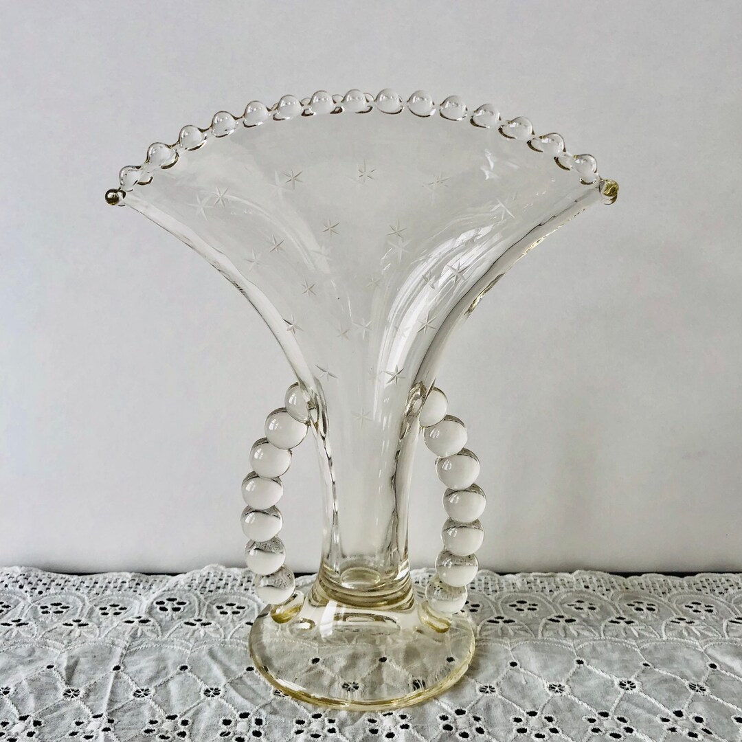 Vintage Imperial Candlewick Clear Glass Fan Vase With Etched Star ...