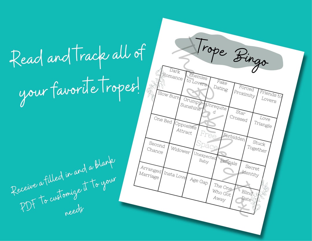 Trope Bingo Digital Printable, Reading Planner Page, Reading Tracker ...