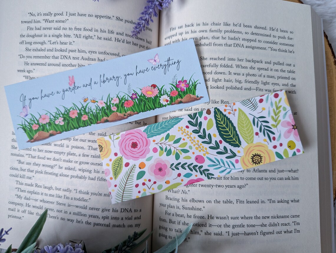 Garden and a Library Bookmark, Floral Bookmark, Reading Accessories ...