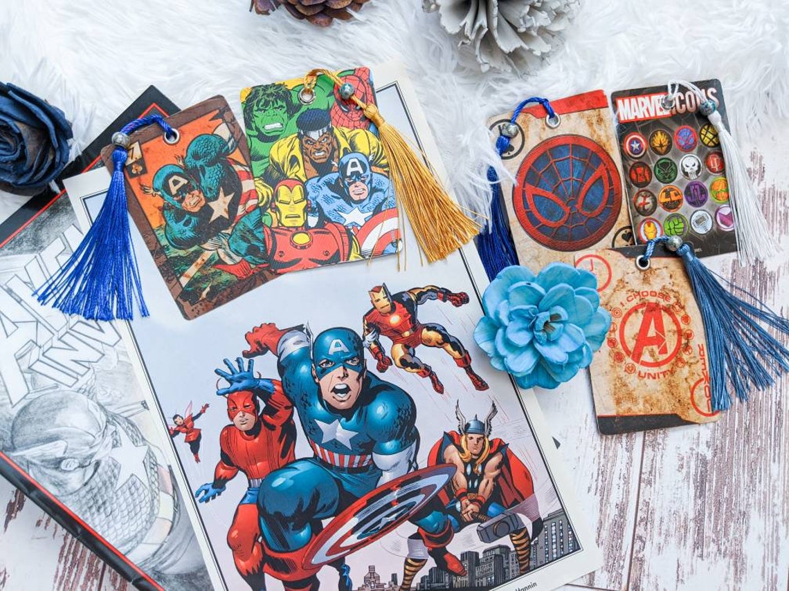 Marvel Super Hero Themed Bookmarks Handmade Vintage Playing - Etsy