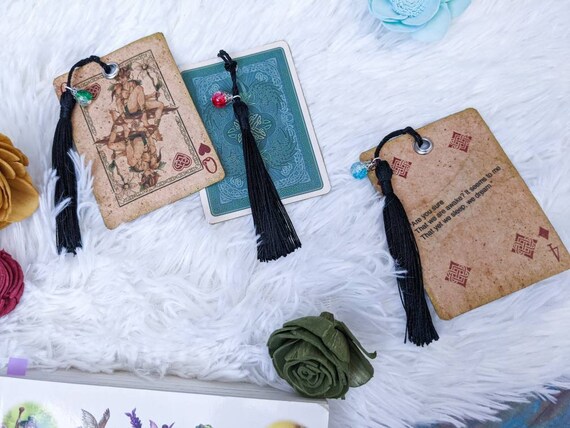 Fae Playing Card Bookmarks Bookmark Charms Beads and Tassels | Etsy