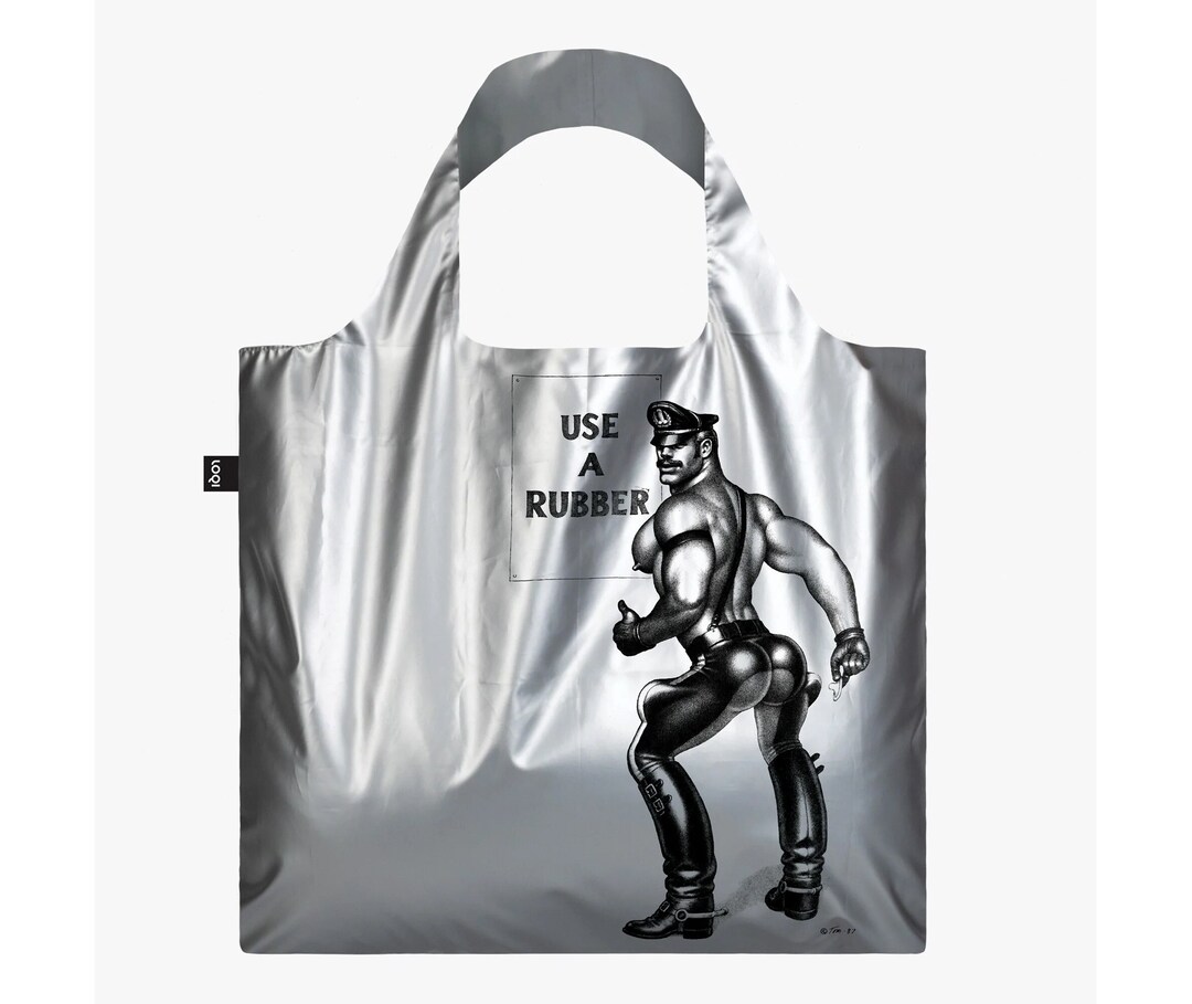 Tom of Finland Tote Bag — "use a Rubber" Silver Metallic Large Tote - Etsy