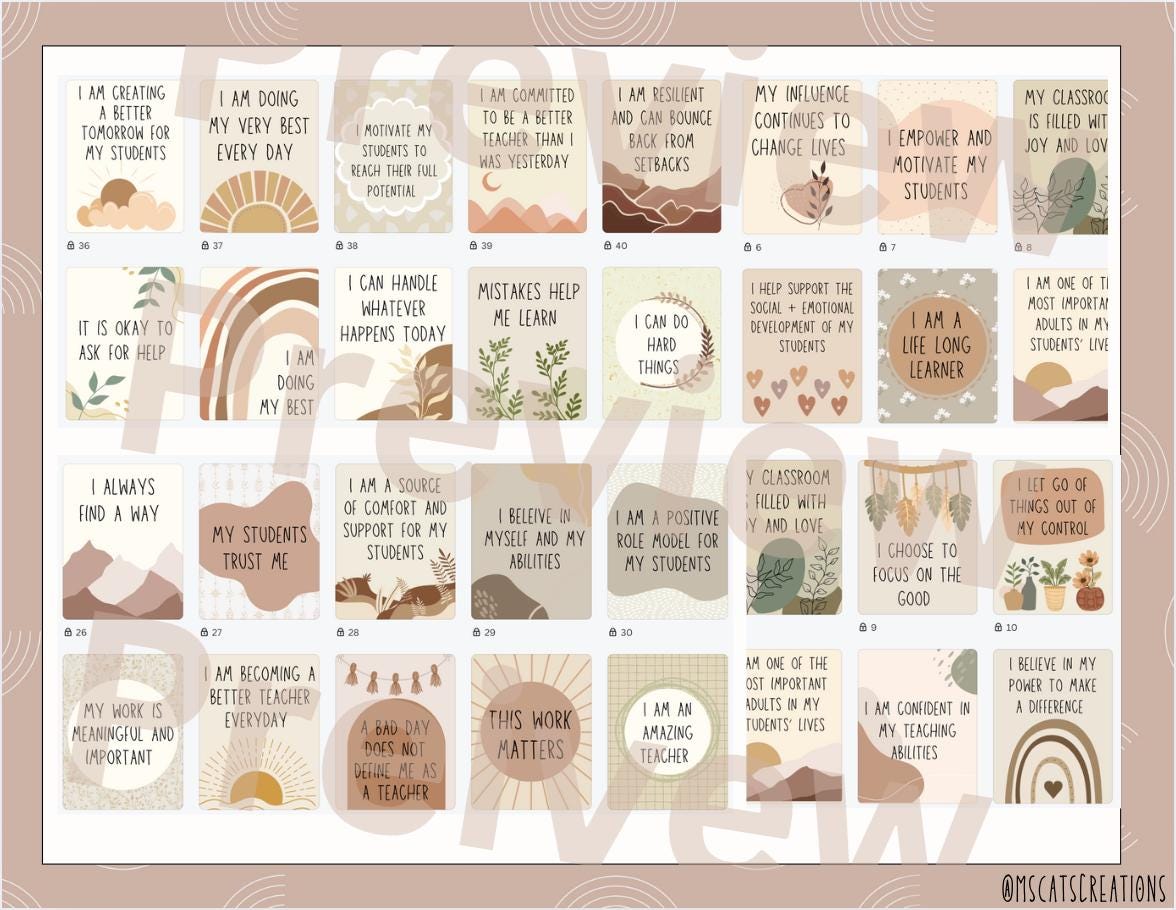 Boho Teacher Affirmation Cards - Etsy