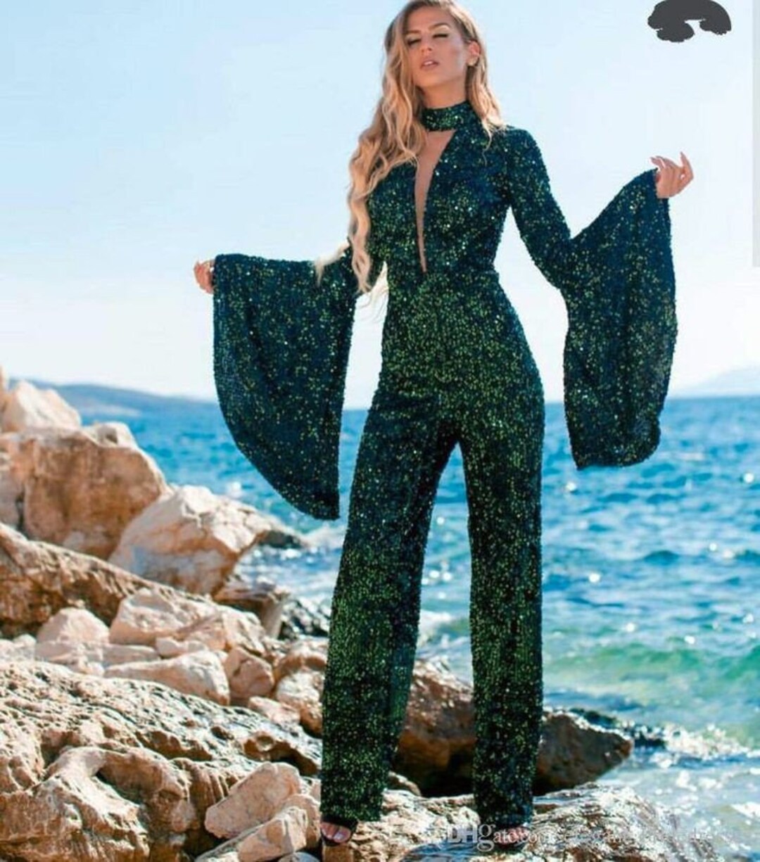 Green Sequins Jumpsuit, Party Jumpsuit - Etsy