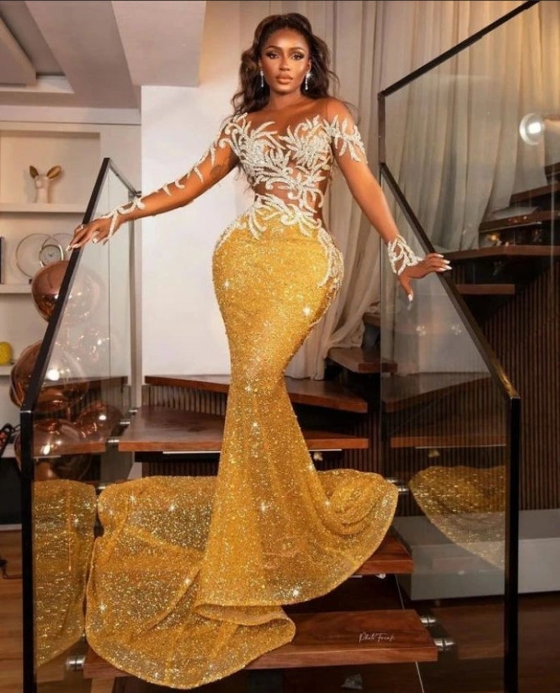 Gold Embellished Prom Dress Party Dress Engagement Dress - Etsy