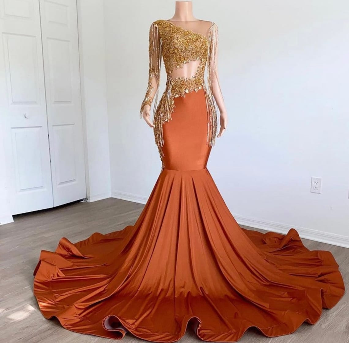 Brown Embellished Prom Dress, Wedding Dress, Engagement Dress, Birthday ...