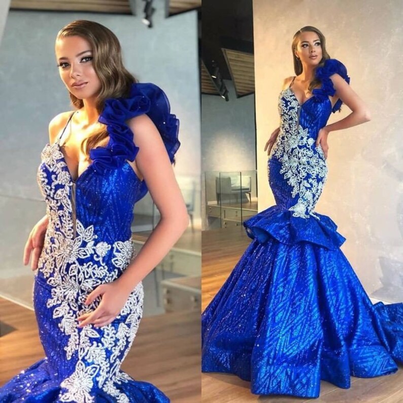 Blue Prom Embellished Dress Engagement Dress - Etsy