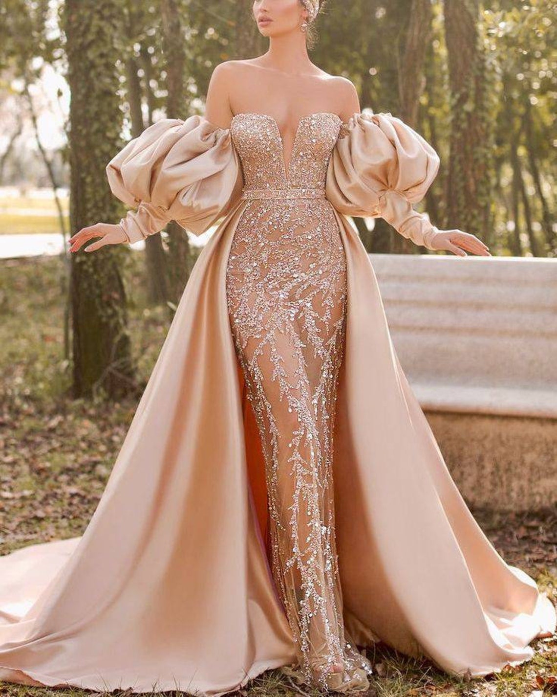 Long Gold Prom Dress, Women Clothing, Wedding Guest , Engagement Dress ...