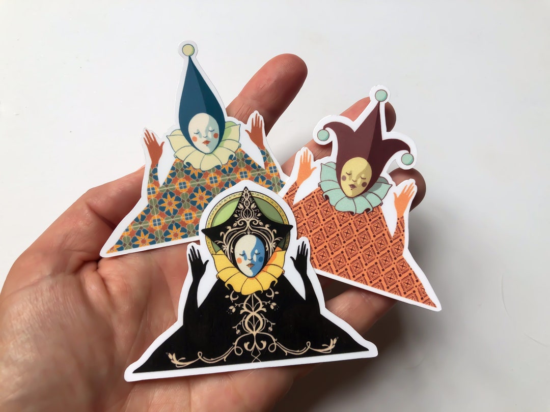 Whimsical Pierrot Sticker: Ethereal Clown Stationery - Etsy