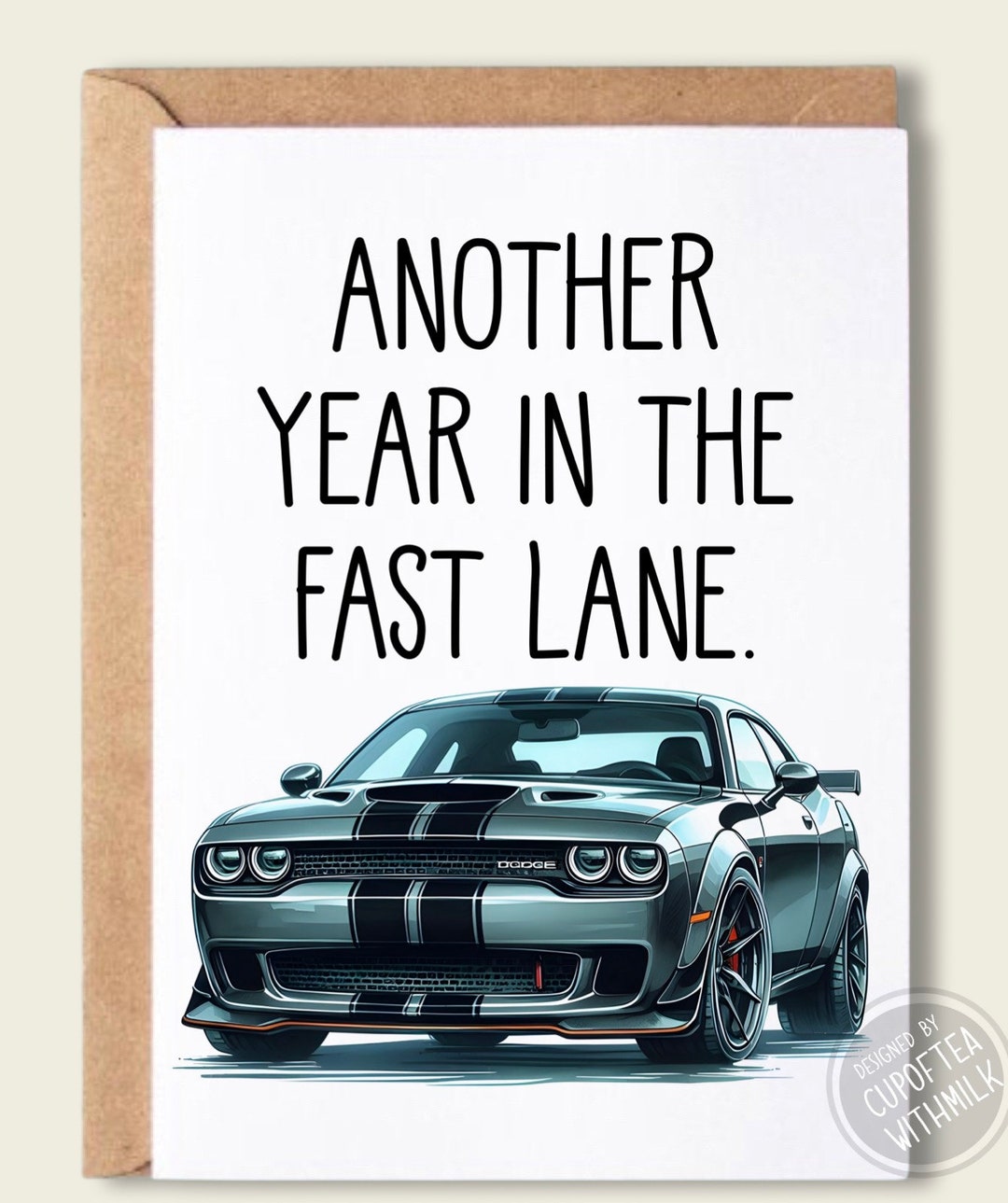 Dodge Challenger Hellcat Inspired Birthday Card - Car Lovers - Happy ...