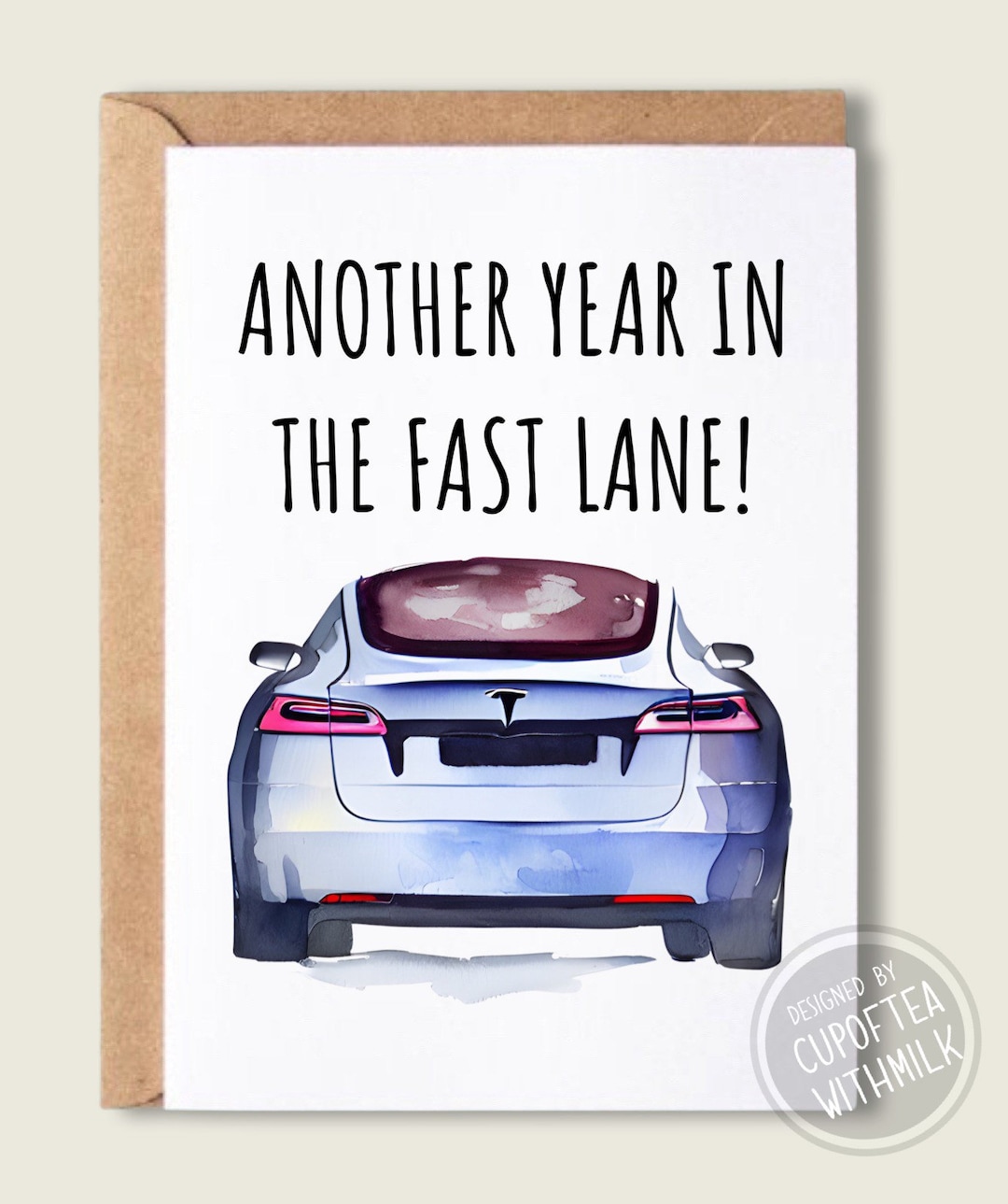 Tesla Car Inspired - in the Fast Lane - Happy Birthday Card - Greeting ...
