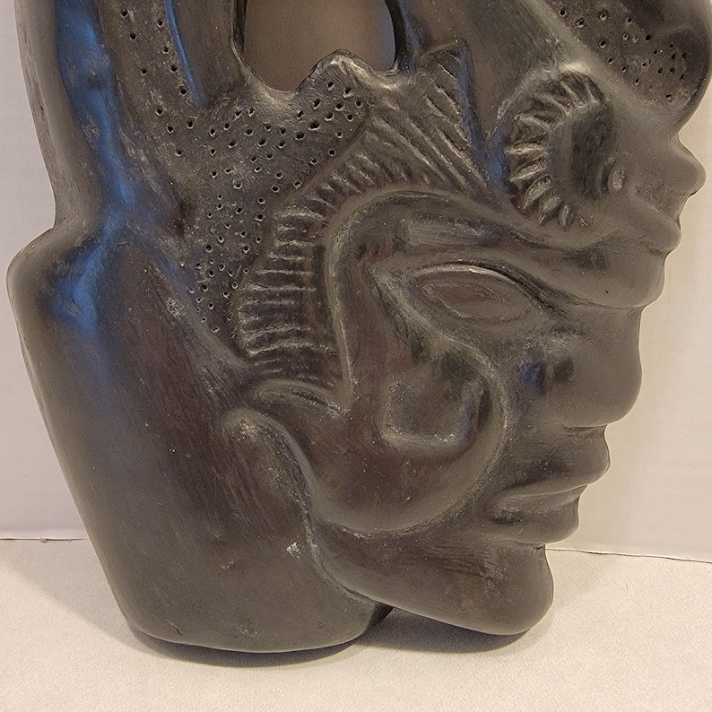 Vintage Oaxaca Mexico Black Pottery Mask Folk Art Face Tribal Aztec ...