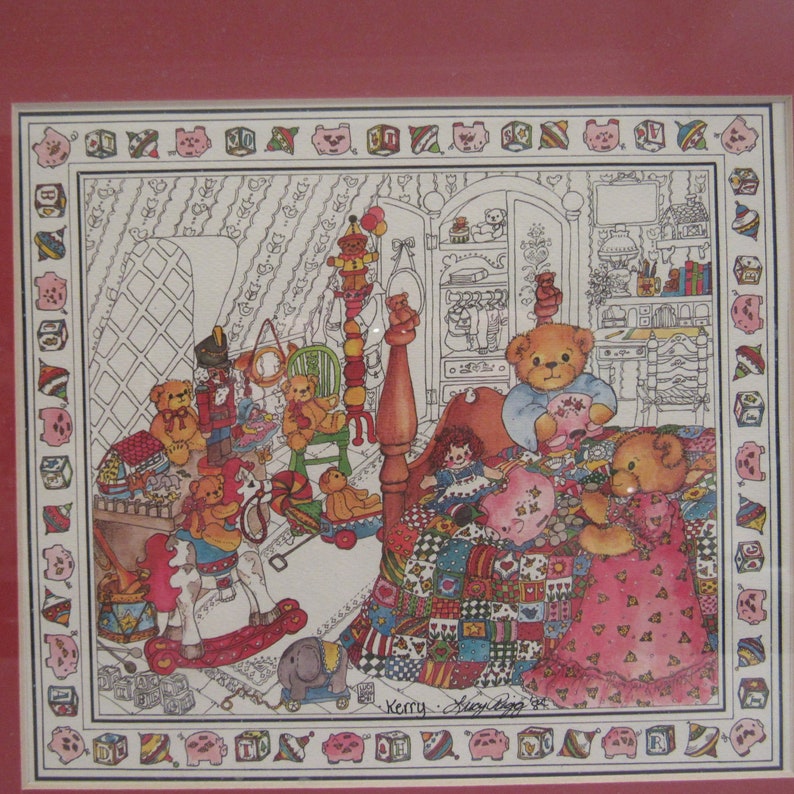 Lucy Rigg Framed Art Print Signed Matted Teddy Bears Bedroom Toys 15.25 ...