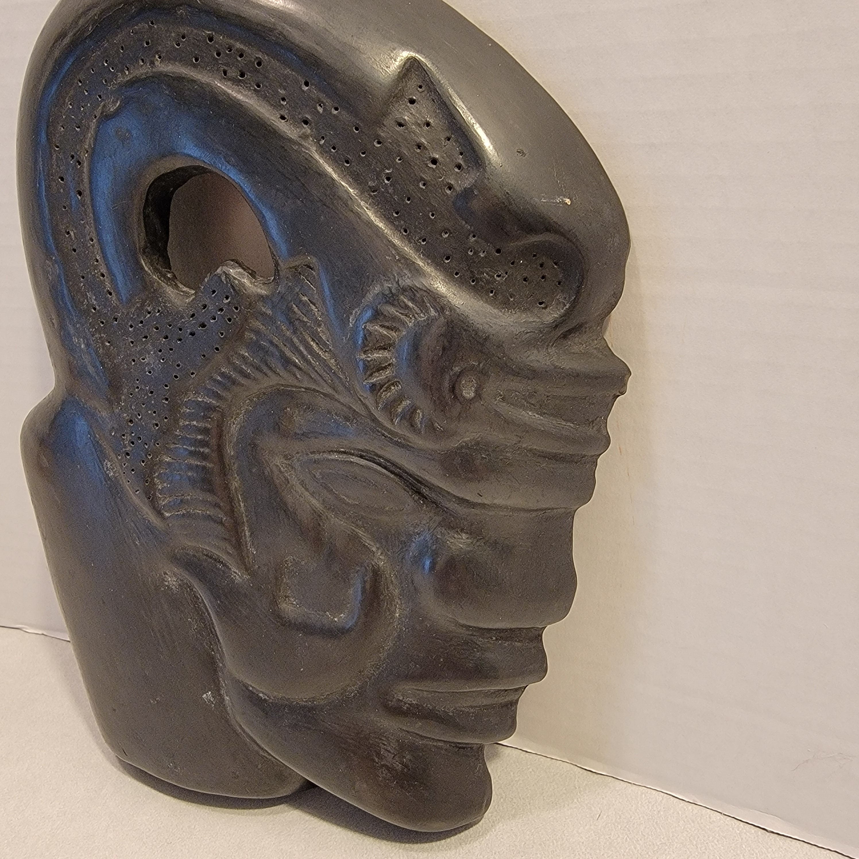 Vintage Oaxaca Mexico Black Pottery Mask Folk Art Face Tribal Aztec ...