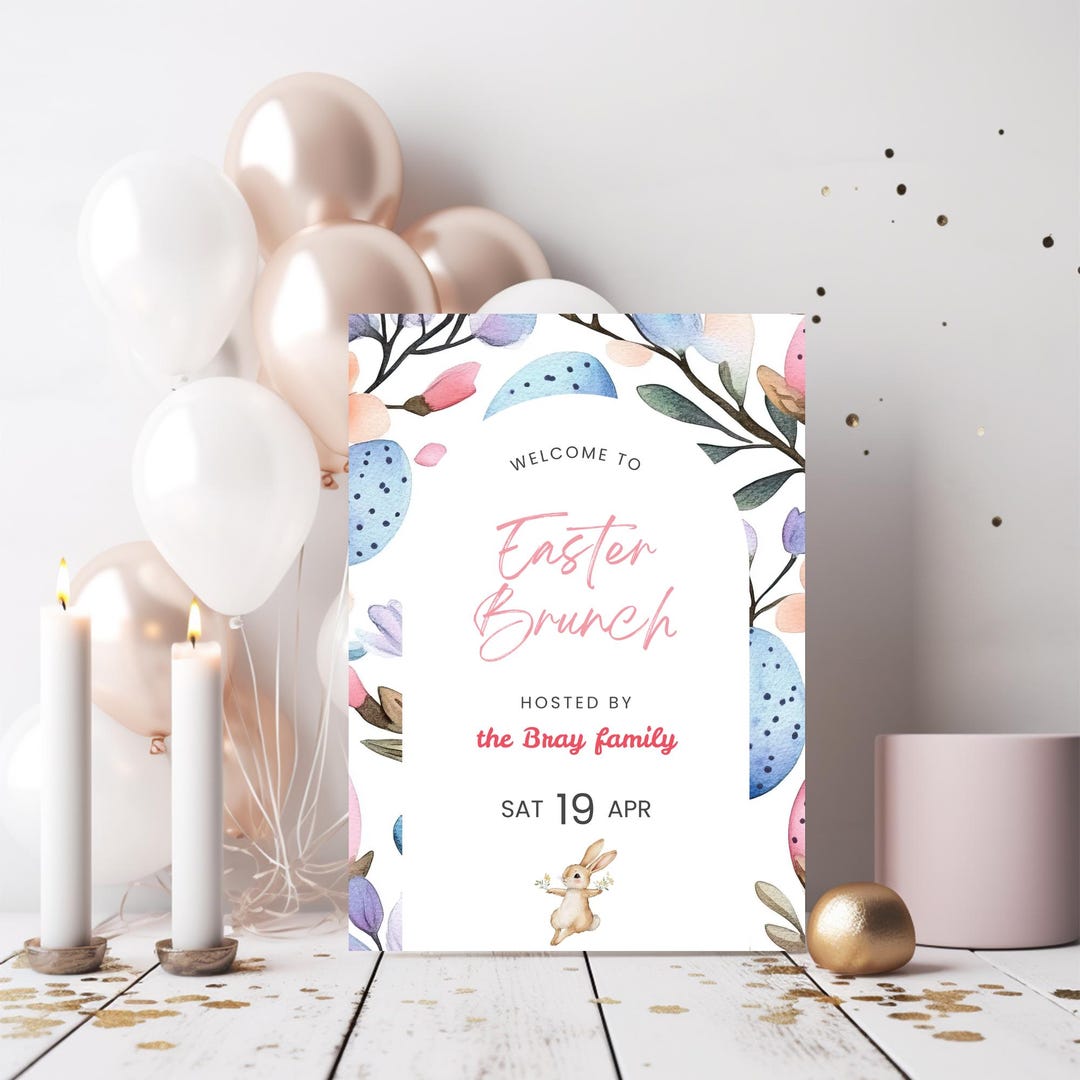 Easter Brunch Welcome Sign, Easter Egg Hunt Party Sign, Easter Egg and ...