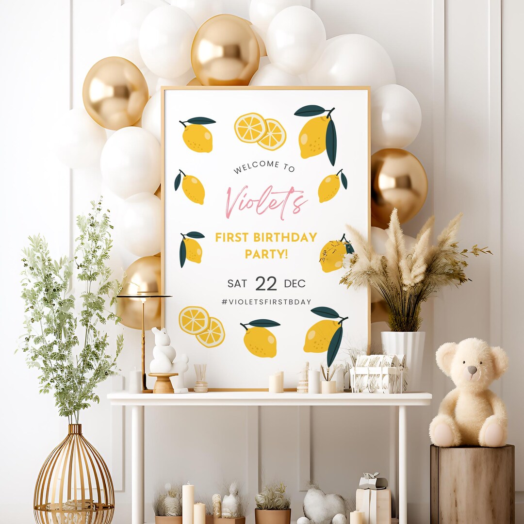 Lemon Welcome Sign Template, First Birthday Fruit Party Sign, Multiple ...
