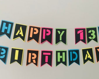 UV Neon Party Happy Birthday Banner Paper Letters Glow in the Dark Glow ...