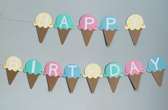Party Décor Paper & Party Supplies Pastel happy birthday ice cream cone ...